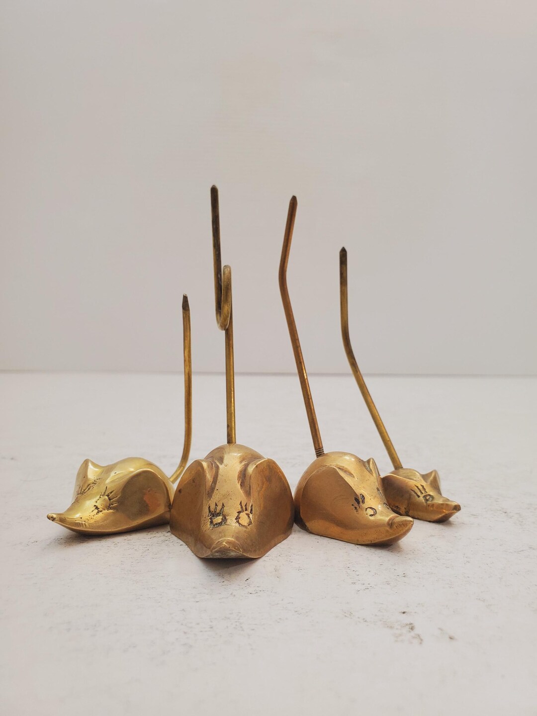 Set of 4 Vintage Mid Century Brass Mice Paper Receipt Holders ...
