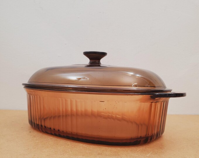 Vintage Corning Visions Visionware Amber Brown Glass 4 Litre Dutch Oven ...