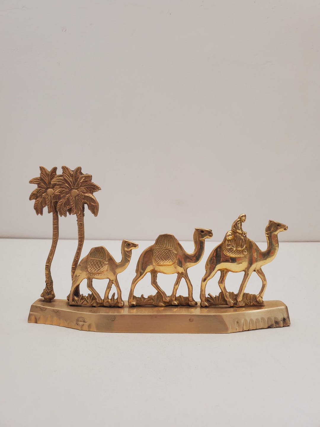 Vintage Camel Caravan Brass Sculpture Statue With Palm Trees From ...