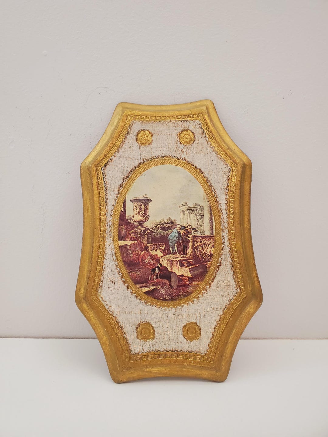 Florentine Plaques Italian, Gilded Wall Plaque Baroque Scene Wall Plate ...