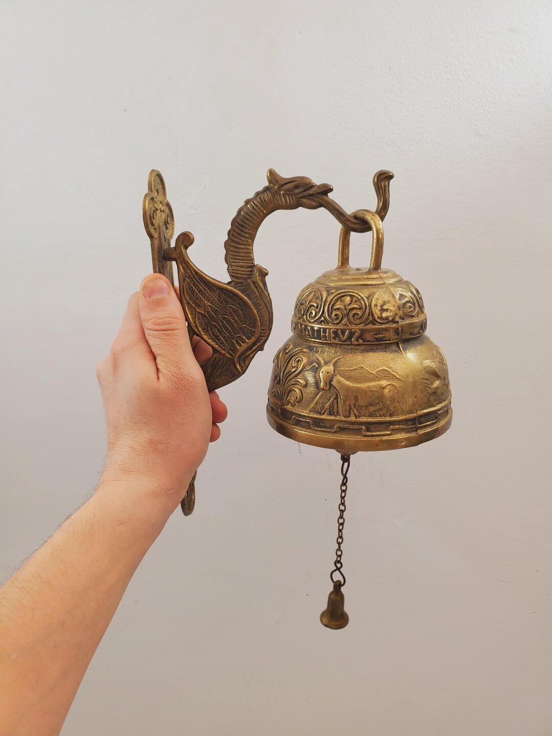 Large Vintage Brass Dinner Bell Wall Mount Decor - Brass Bell , Brass ...