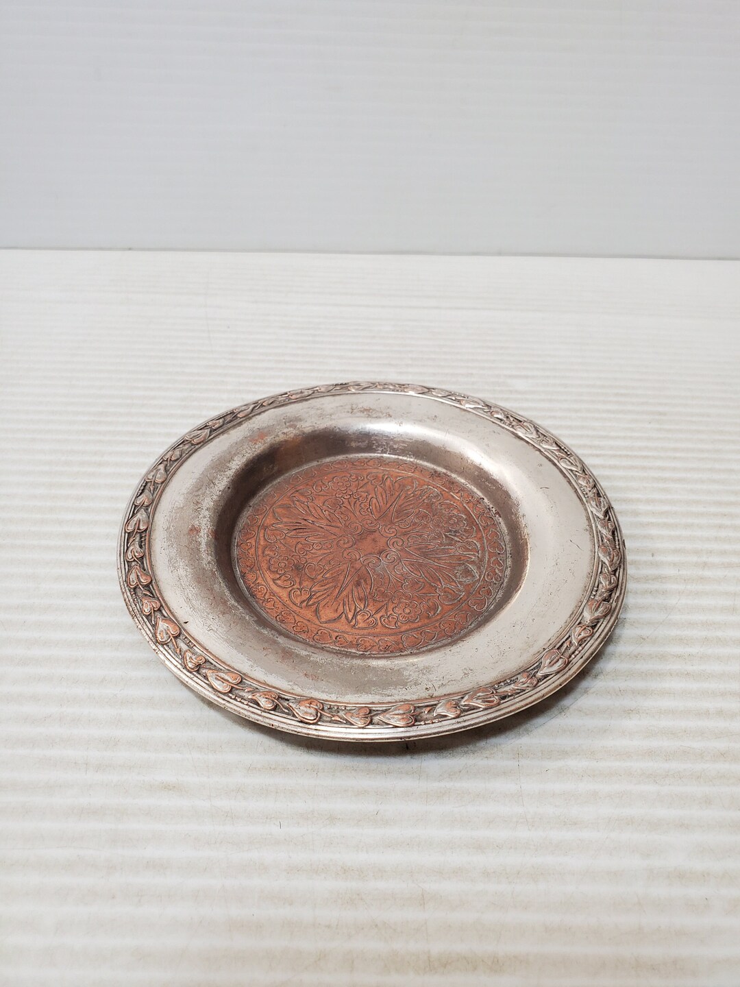 Vintage Copper Plate,small Copper Plate, Carved Trincket Plate, Carved ...