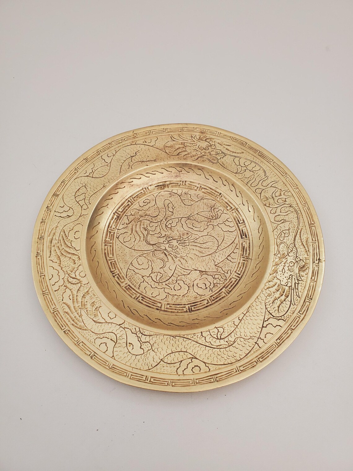 Vintage Brass Plate,small Brass Plate, Carved Trincket Plate, Carved ...