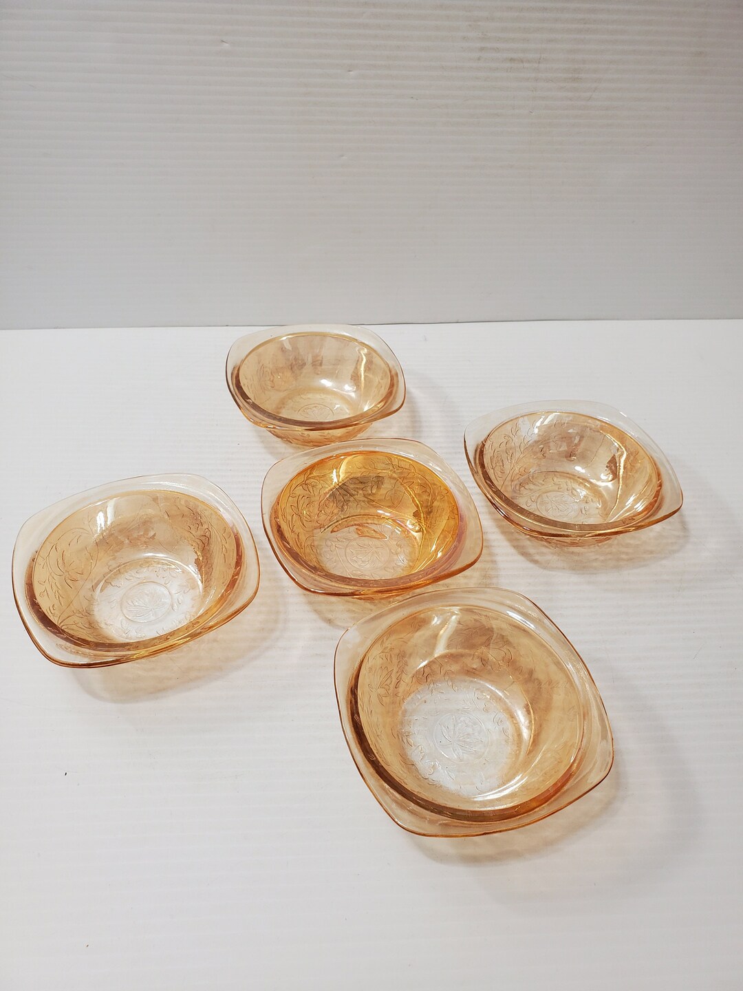 Iridescent Marigold Amber Berry Bowls Small Single Service Glass Square ...