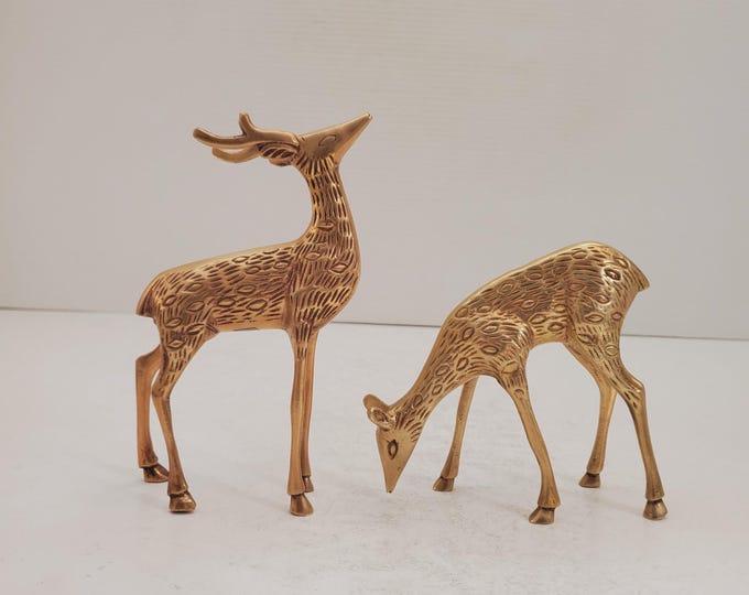 Brass Deer Figurines, Set of Tow Brass Deer Statue, Mid Century Stags ...