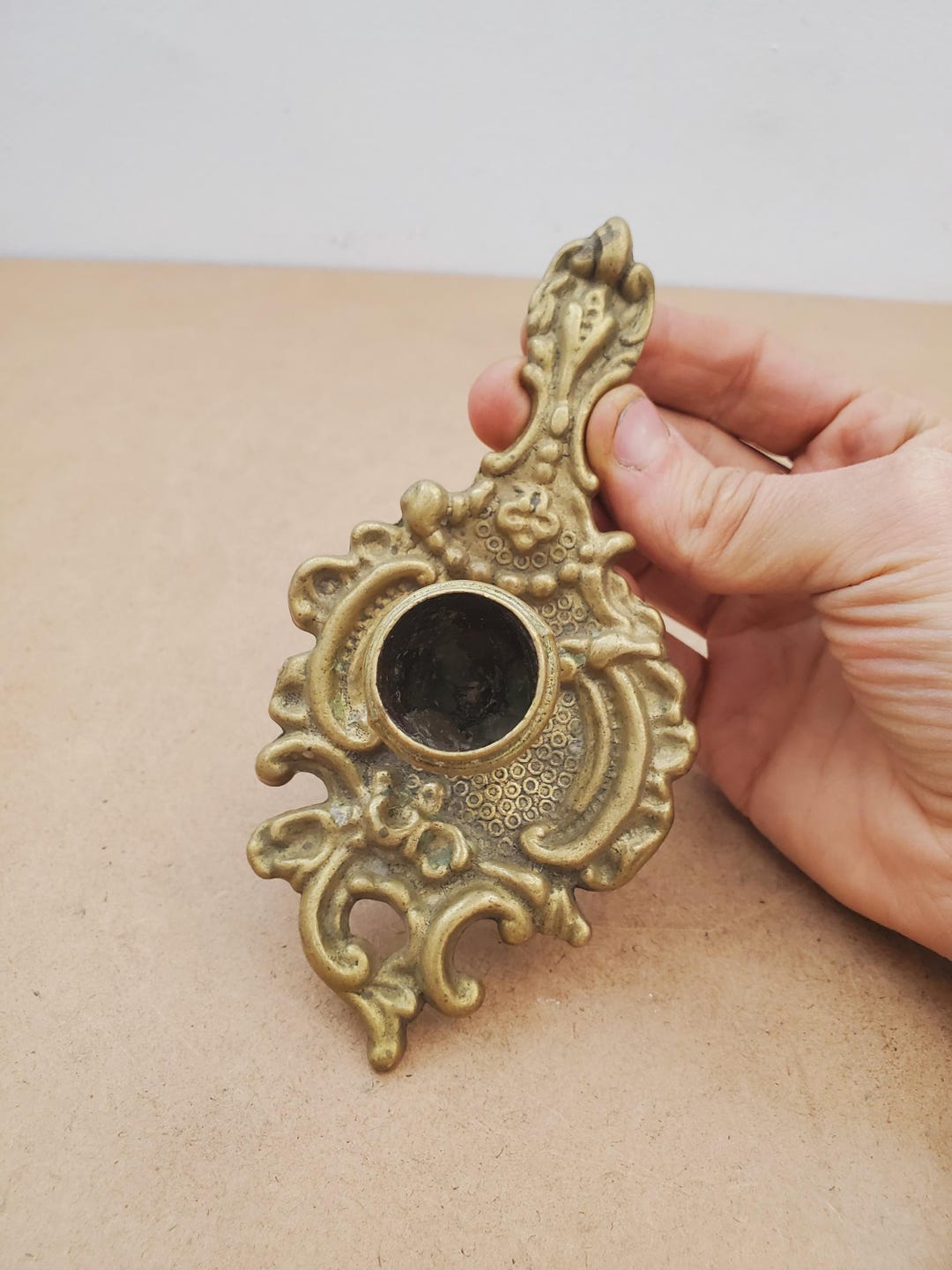 Vintage Brass Chamber Candlestick. Art Nouveau Ornate Candle Holder ...