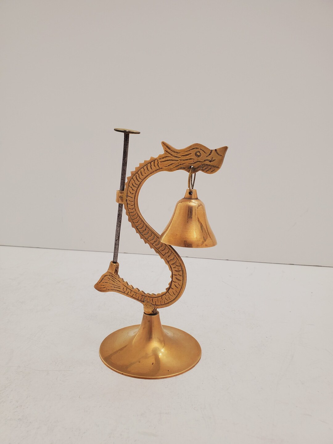 Vintage Etched Brass Bell on Dragon Shaped Stand With Mallet for ...