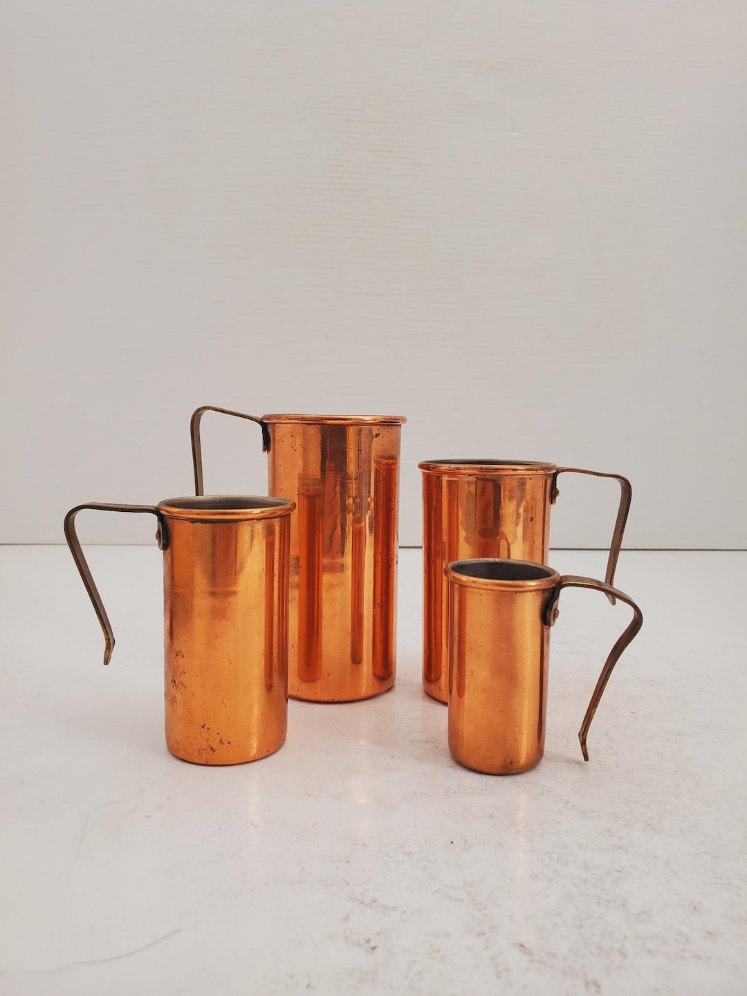 Vintage Copper Measuring Cups, Brass Handles, Rustic Farmhouse Set of ...