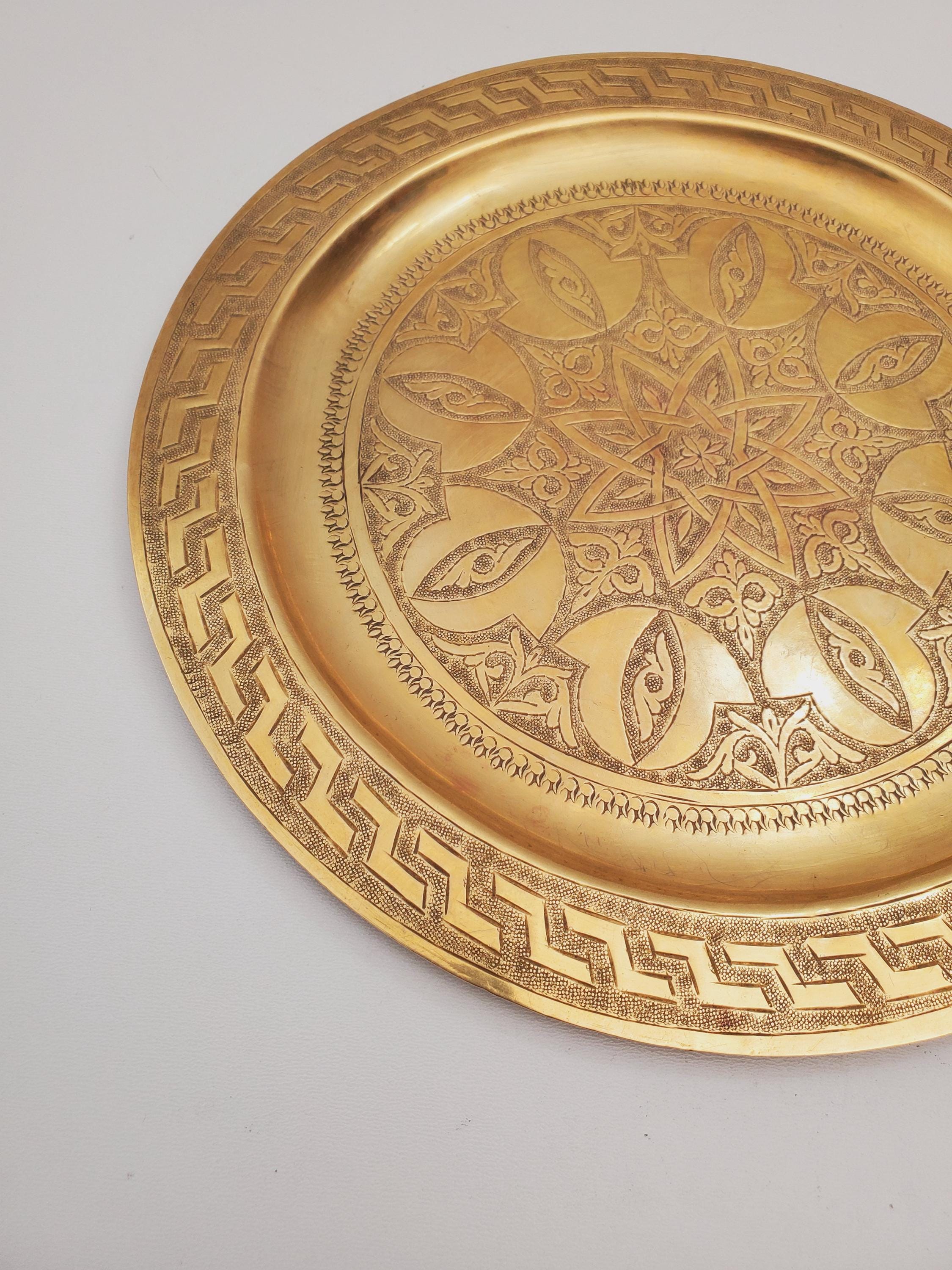 Vintage Brass Plate,small Brass Plate, Carved Trincket Plate, Carved ...