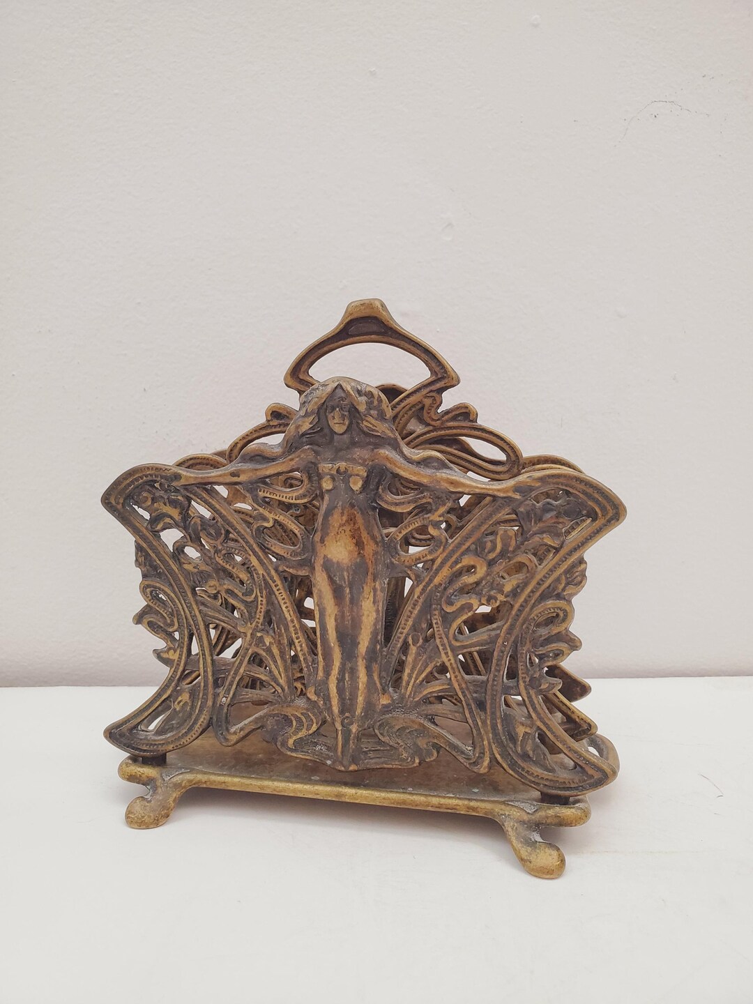 Art Nouveau Brass Letter Rack, Vintage Brass Letter Holder, Bronze ...