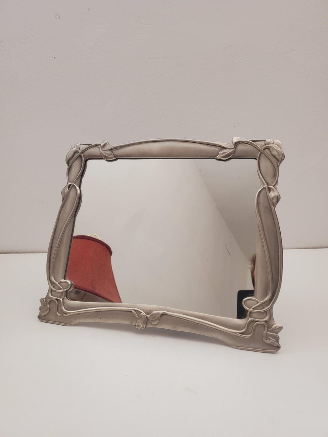 Vintage Seagull Pewter Tabletop Mirror Ornate Glass Mirror Decorative ...