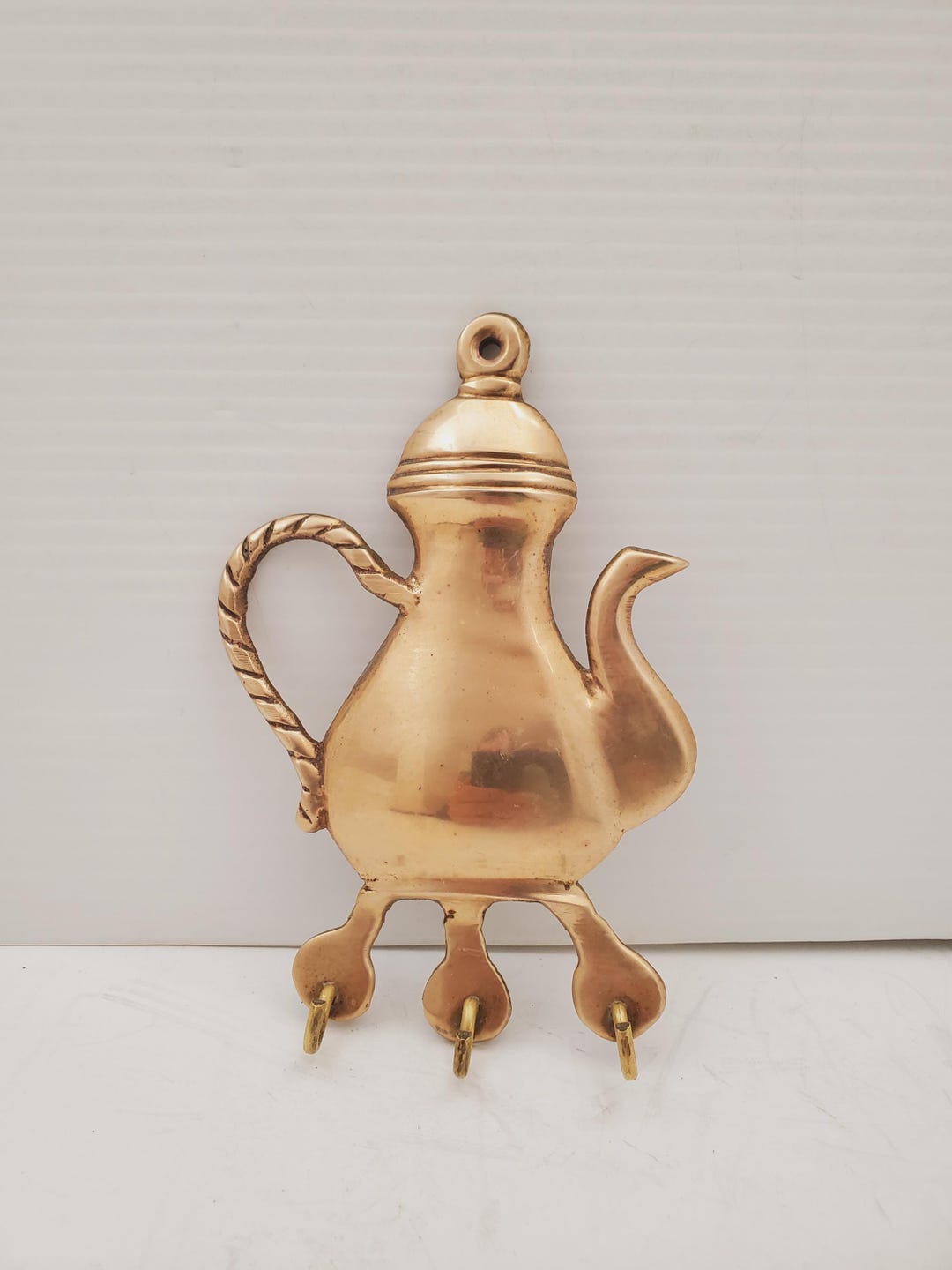 Vintage Brass Wall Key Holder Rack With Three (3) Hooks | Mid Century ...