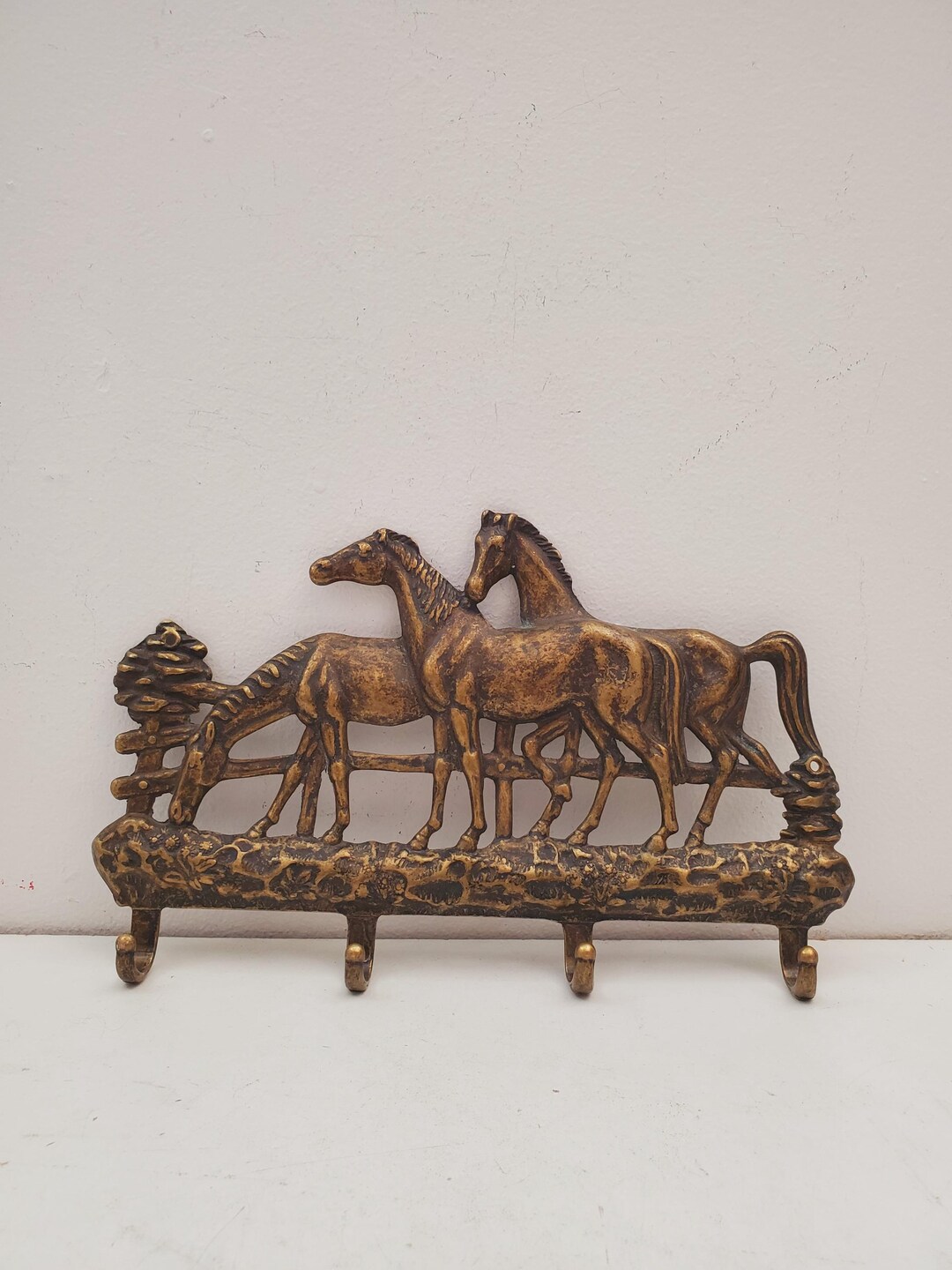 Vintage Brass Wall Key Holder Rack With Four (4) Hooks | Mid Century ...