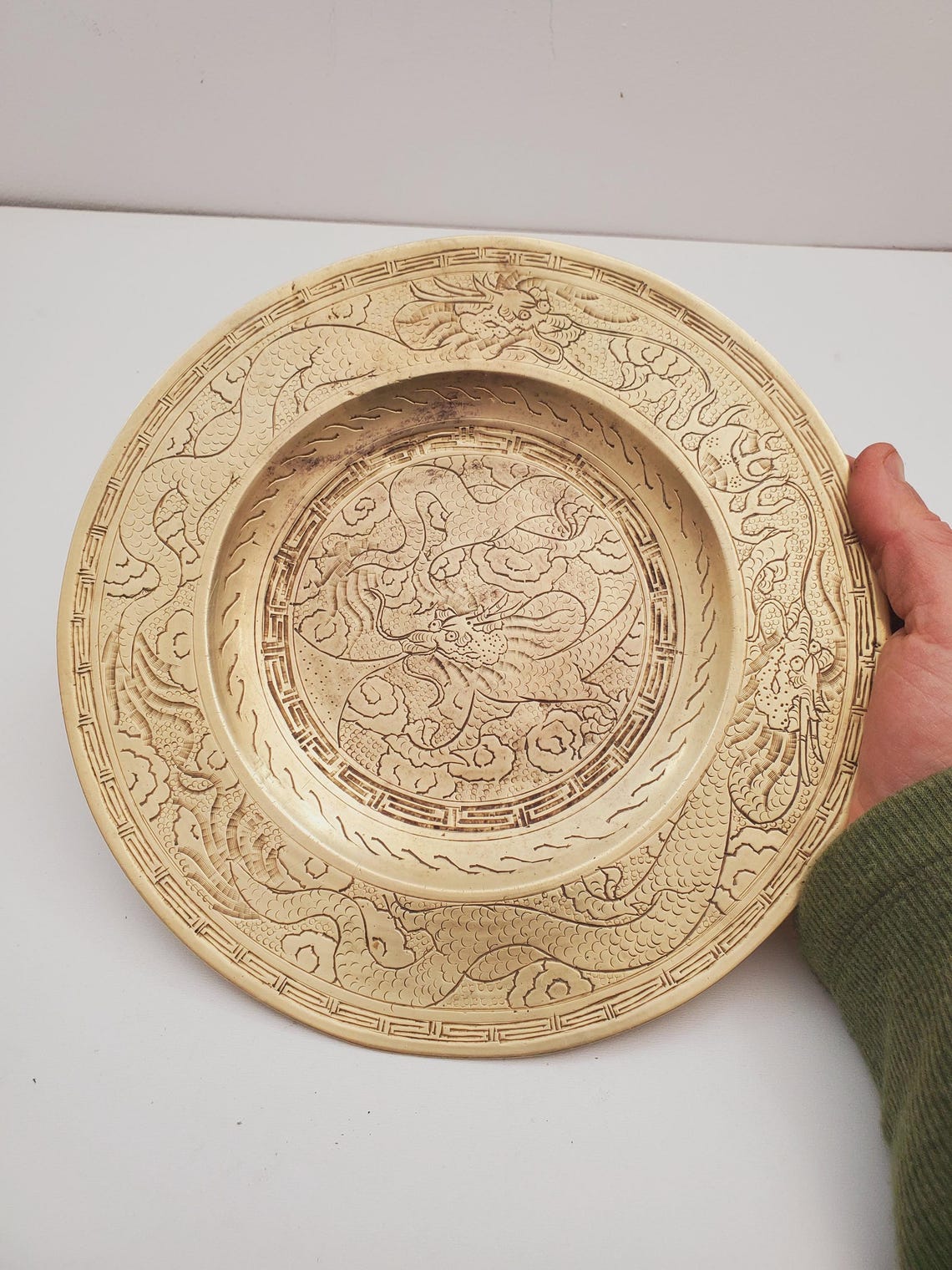 Vintage Brass Plate,small Brass Plate, Carved Trincket Plate, Carved ...