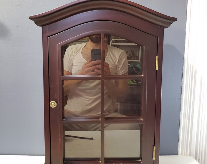 Vintage Wood Glass Cabinet, Trinket Display Case, Wall Mounted, Three ...