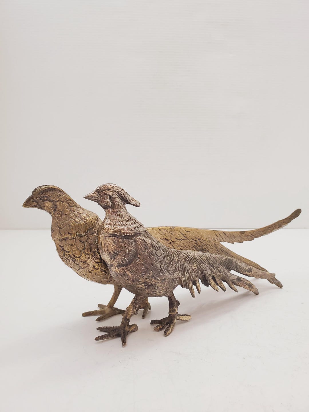 Vintage Pair BRASS PHEASANT Figurines, Antique Large Gilded Bird ...