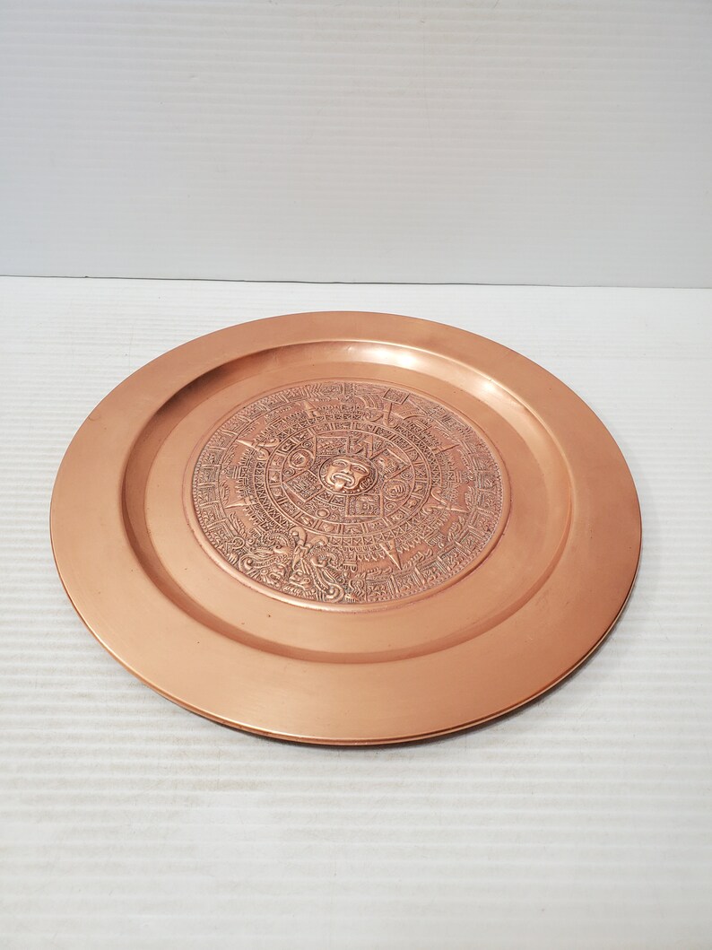 Vintage 11.5" Mexican Aztec Embossed Copper Metal Wall Calendar Plaque ...