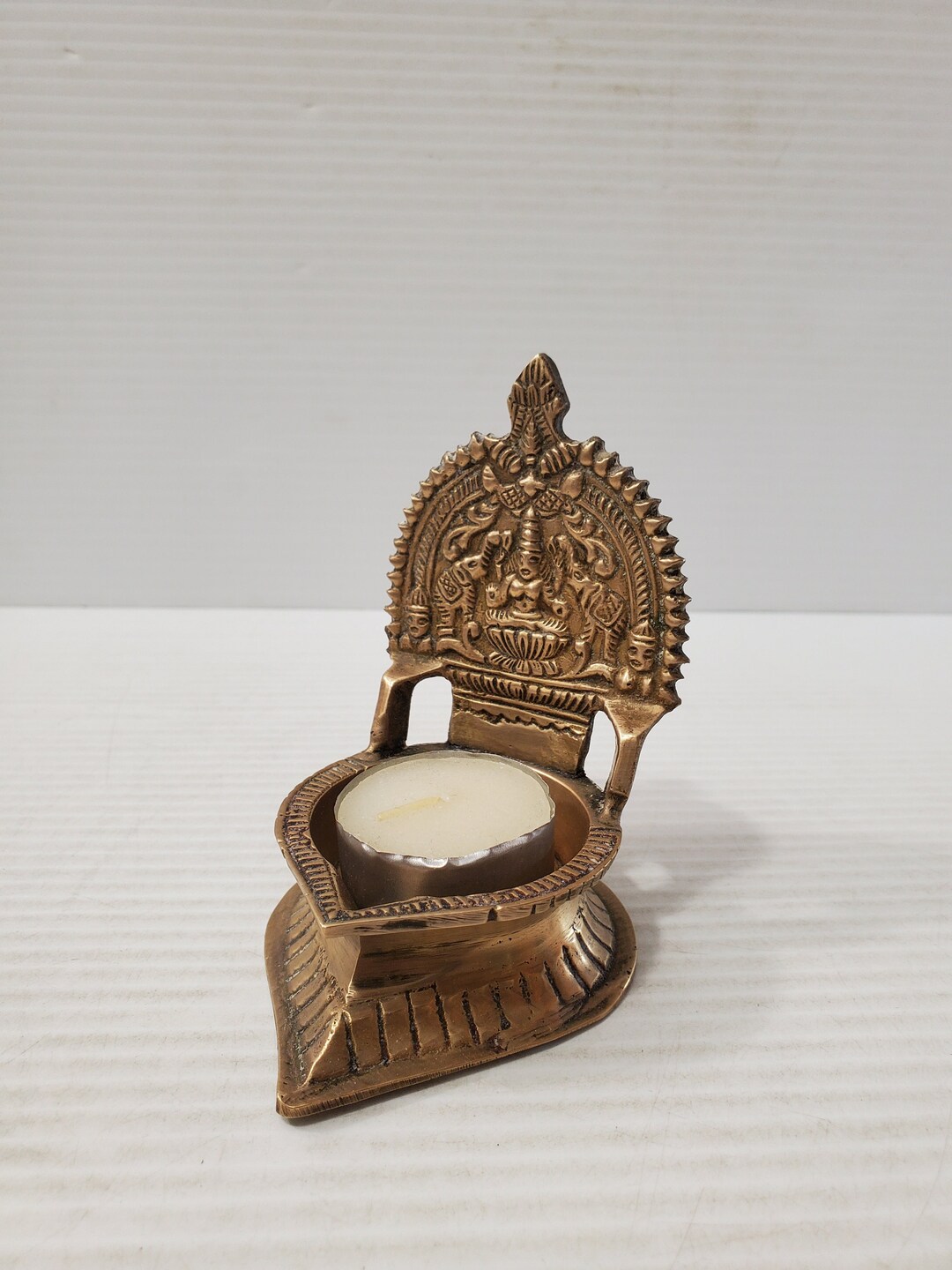 Old Brass Hindu Oil Lamp With Gaya Laxmi Consort of Vishnu From Nepal ...