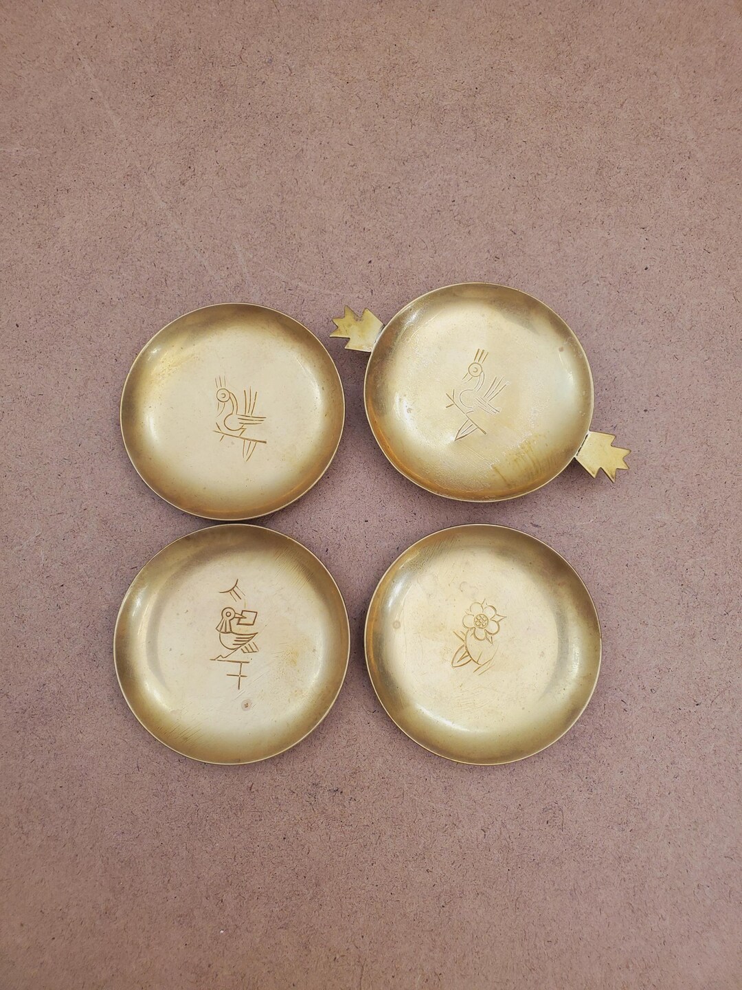 Vintage Brass Plates,small Brass Plate, Carved Trincket Plate, Carved ...