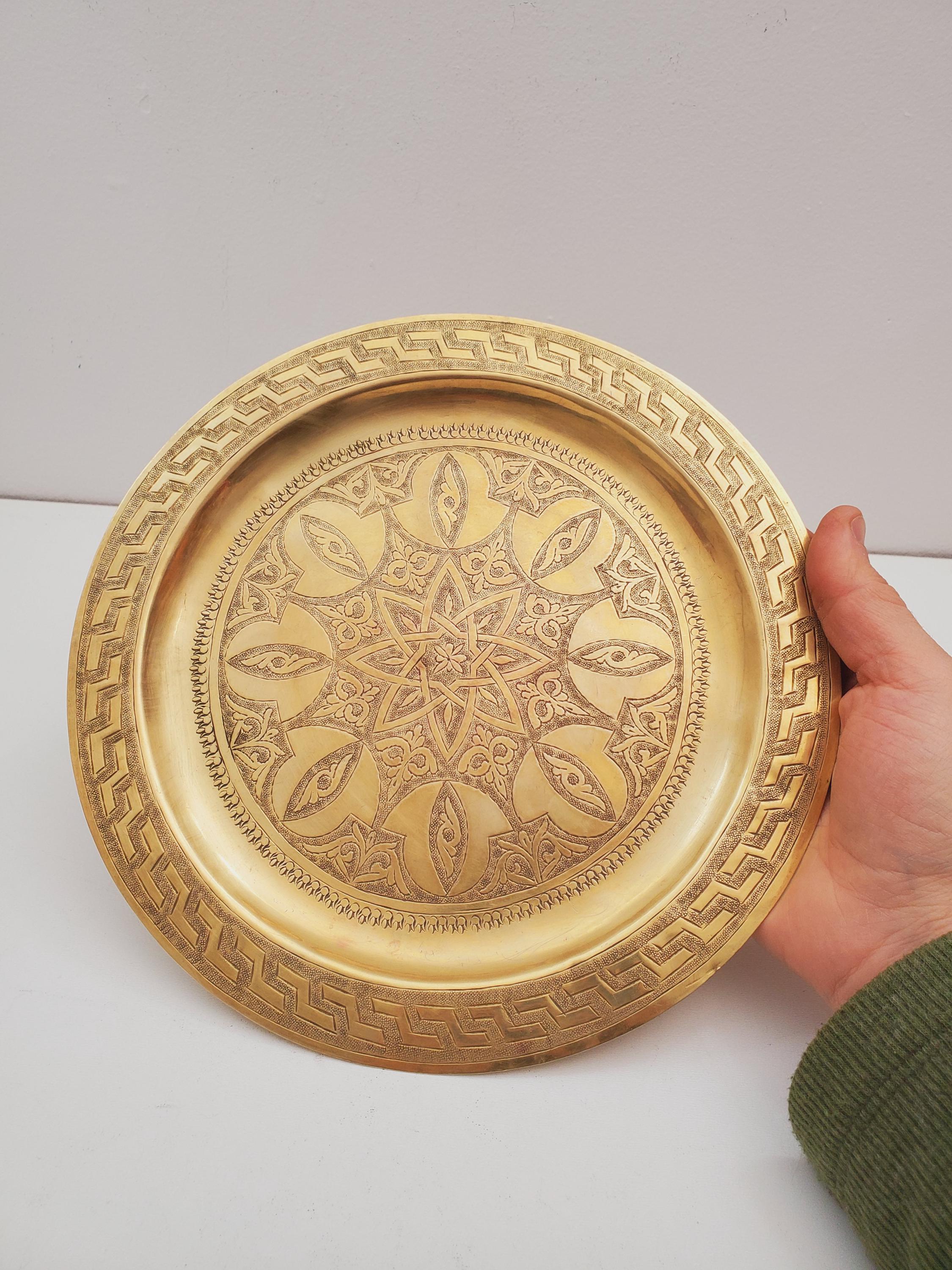 Vintage Brass Plate,small Brass Plate, Carved Trincket Plate, Carved ...