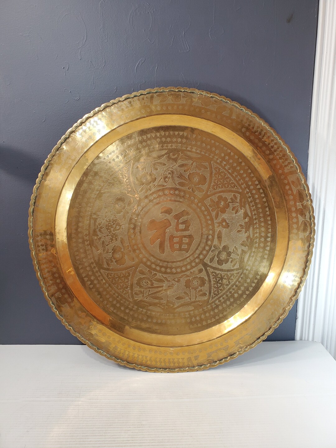 Chinese Brass Tray / Wall Hanging Art Etched Brass With Birds - Etsy