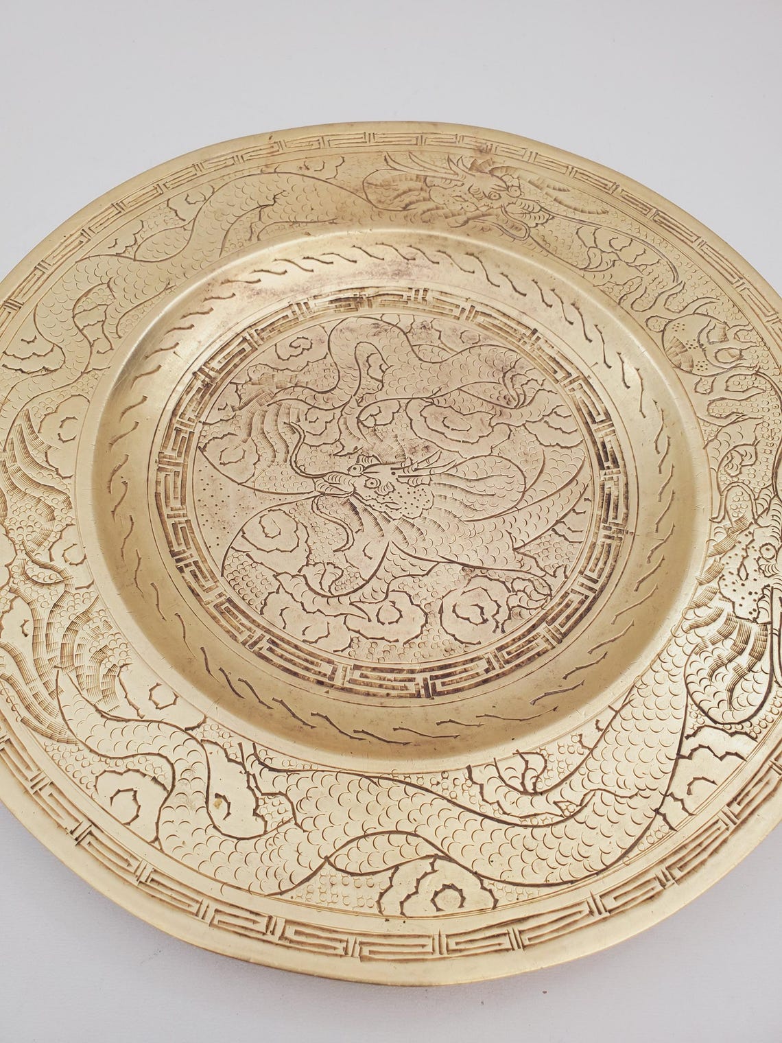 Vintage Brass Plate,small Brass Plate, Carved Trincket Plate, Carved ...