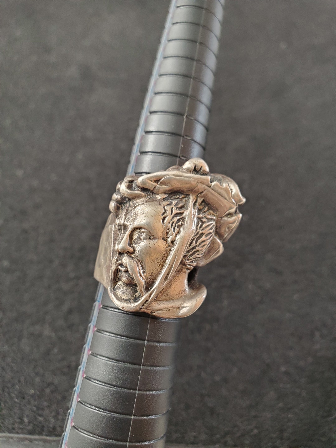 Sterling Silver Face Ring Man Face Ring Mask Ring Portrait Ring Ancient ...