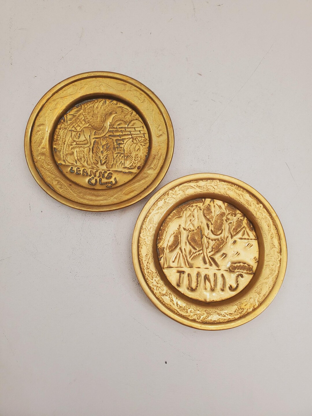 Vintage Brass Plate,small Brass Plate, Carved Trincket Plate, Carved ...