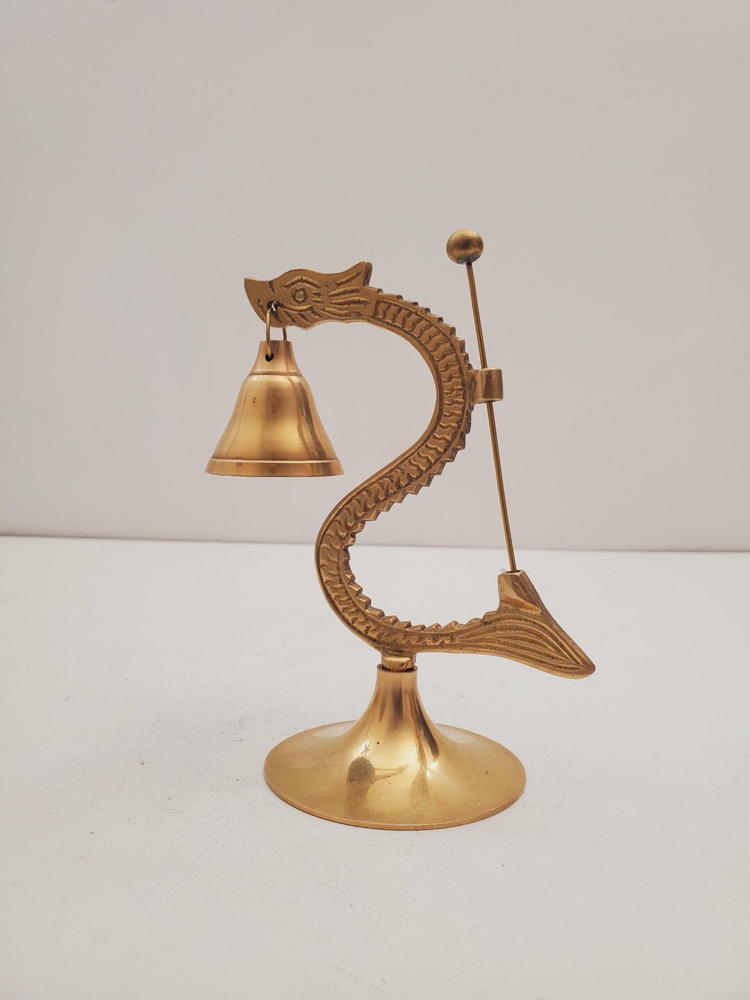 Vintage Etched Brass Bell on Dragon Shaped Stand With Mallet for ...