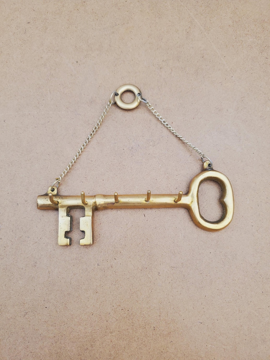 Vintage Brass Wall Key Holder Rack With Five (5) Hooks | Mid Century ...