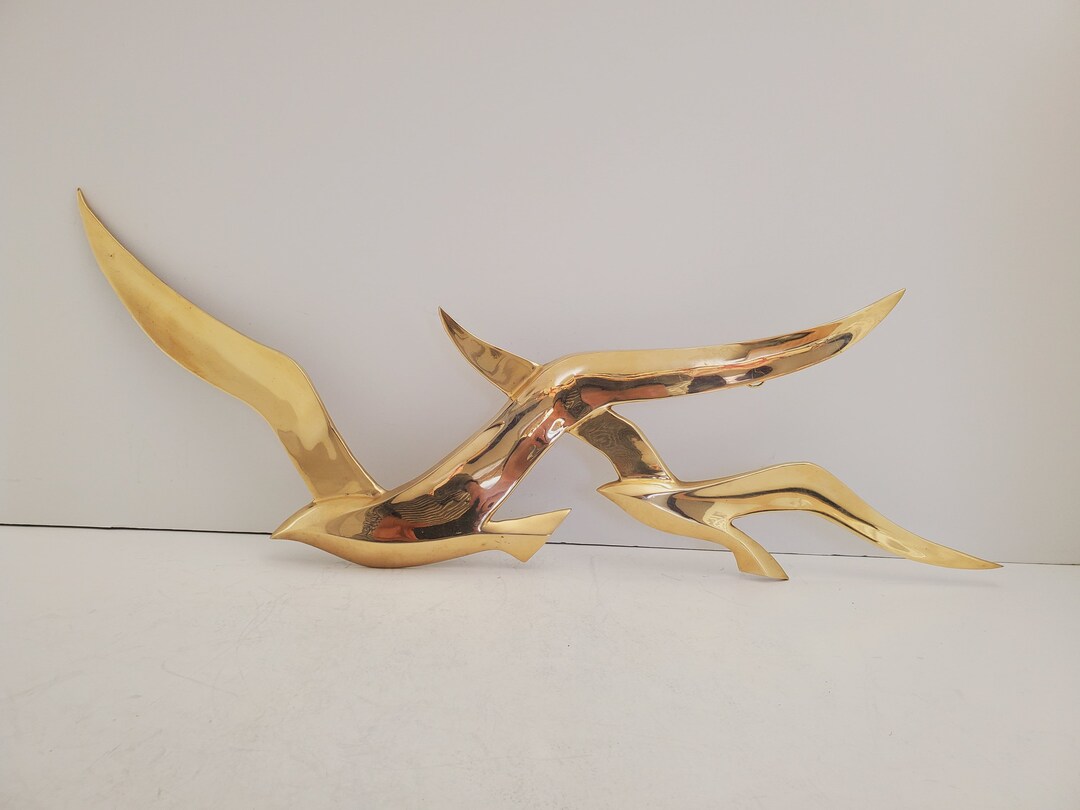 Vintage MCM Brass Seagull Wall Sculpture , Birds in Flight, Curtis Jere ...