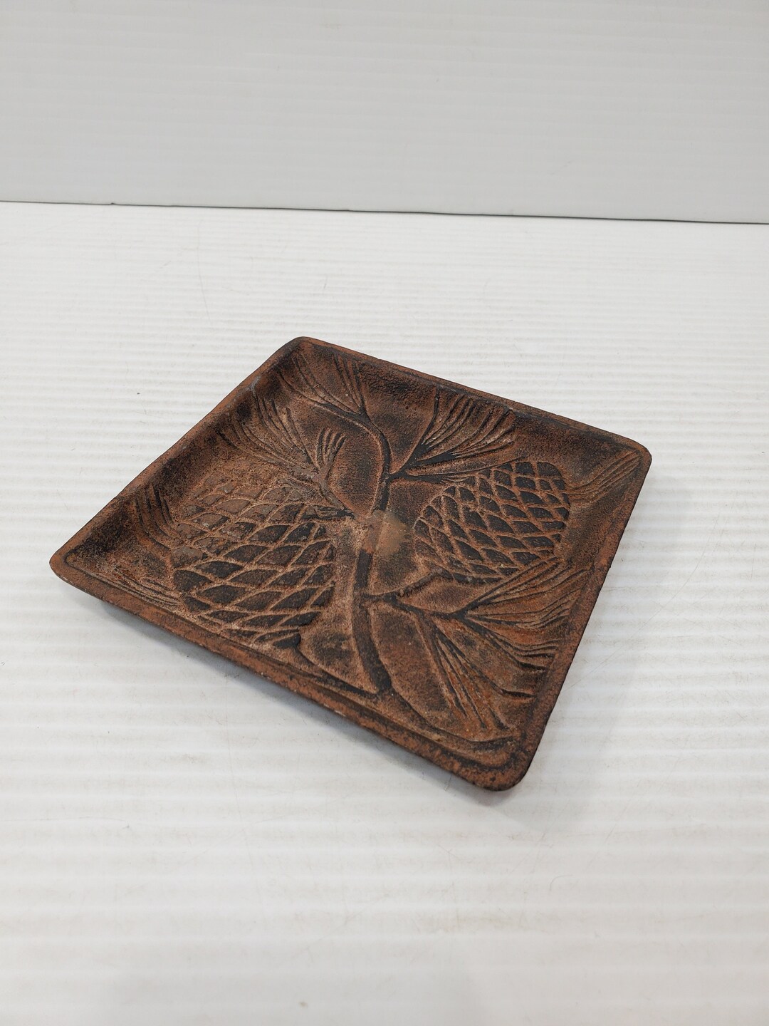 Vintage Metal Plate,small Metal Plate, Carved Trincket Plate, Carved ...