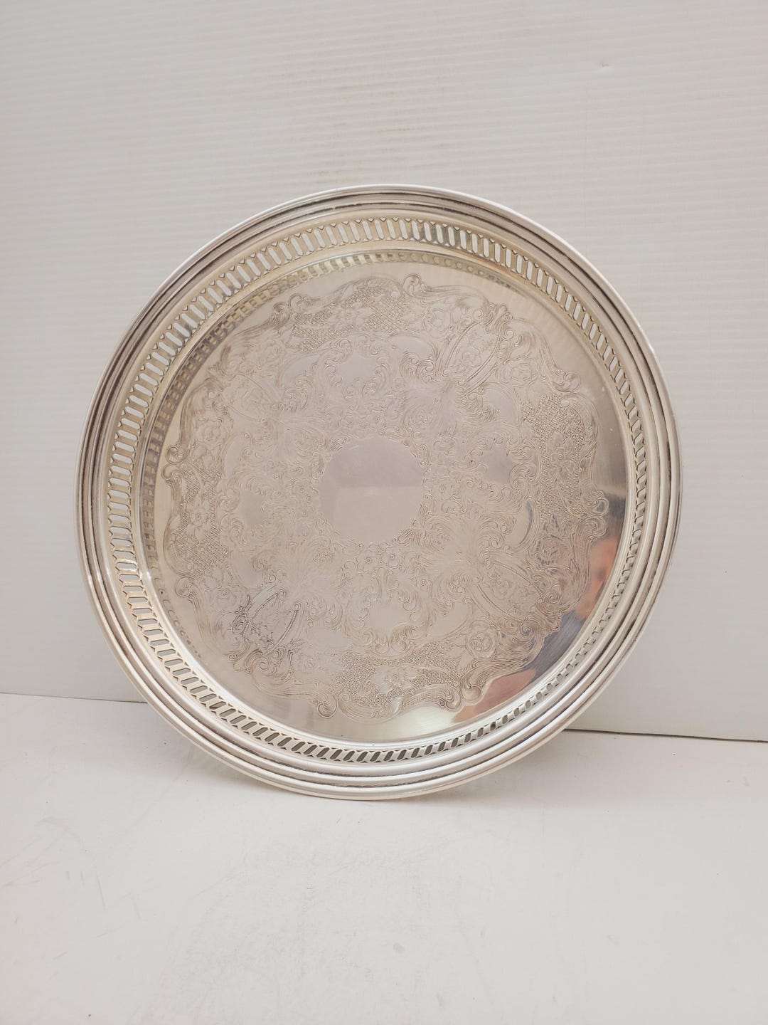 Vintage Birks Serving Tray, Primrose Plate, Round , Gallery Rim, Etched ...