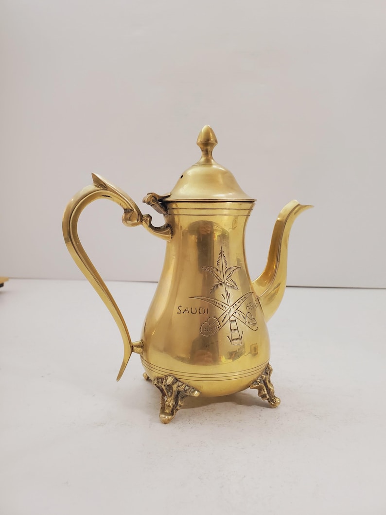 Vintage Brass Footed Tea/coffee Pot , Made in Saudi Arabia , Brass ...