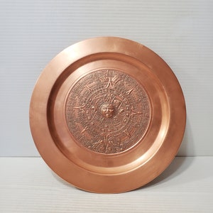 Vintage 11.5" Mexican Aztec Embossed Copper Metal Wall Calendar Plaque ...