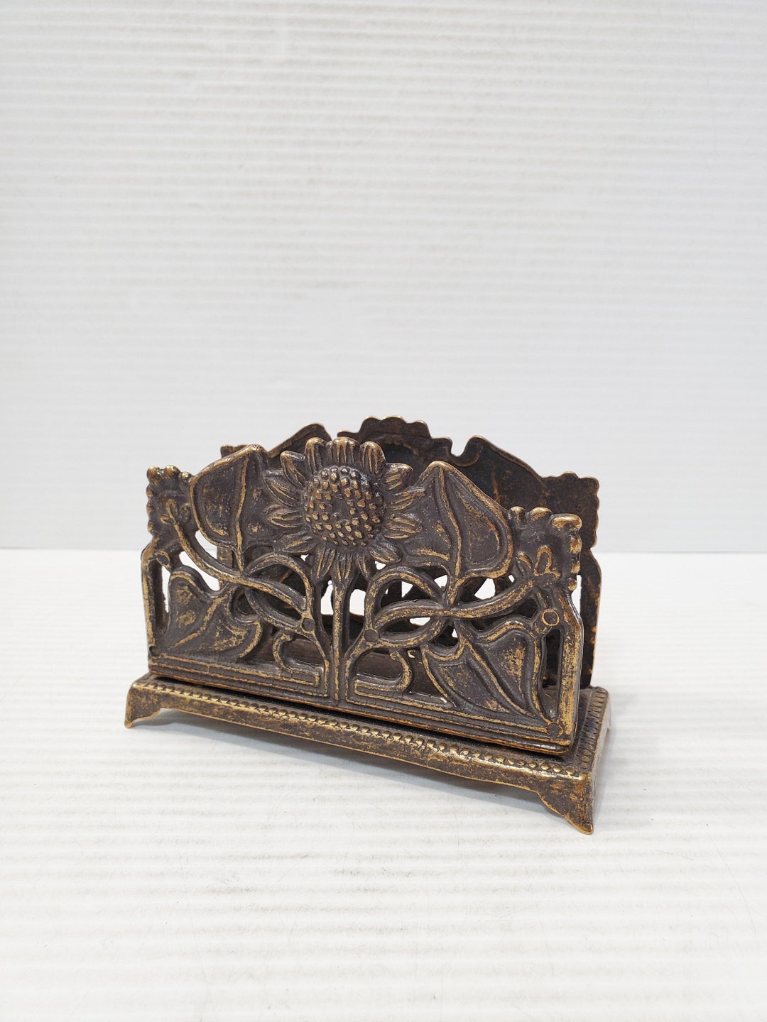 Art Nouveau Sunflower Brass Letter Rack, Vintage Brass Letter Holder ...
