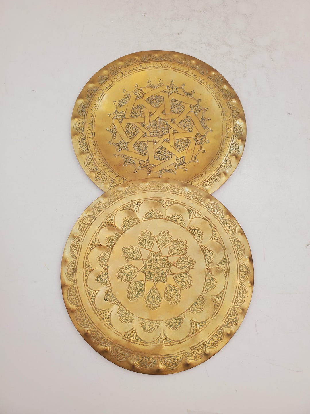 Vintage Brass Plate,small Brass Plate, Carved Trincket Plate, Carved ...