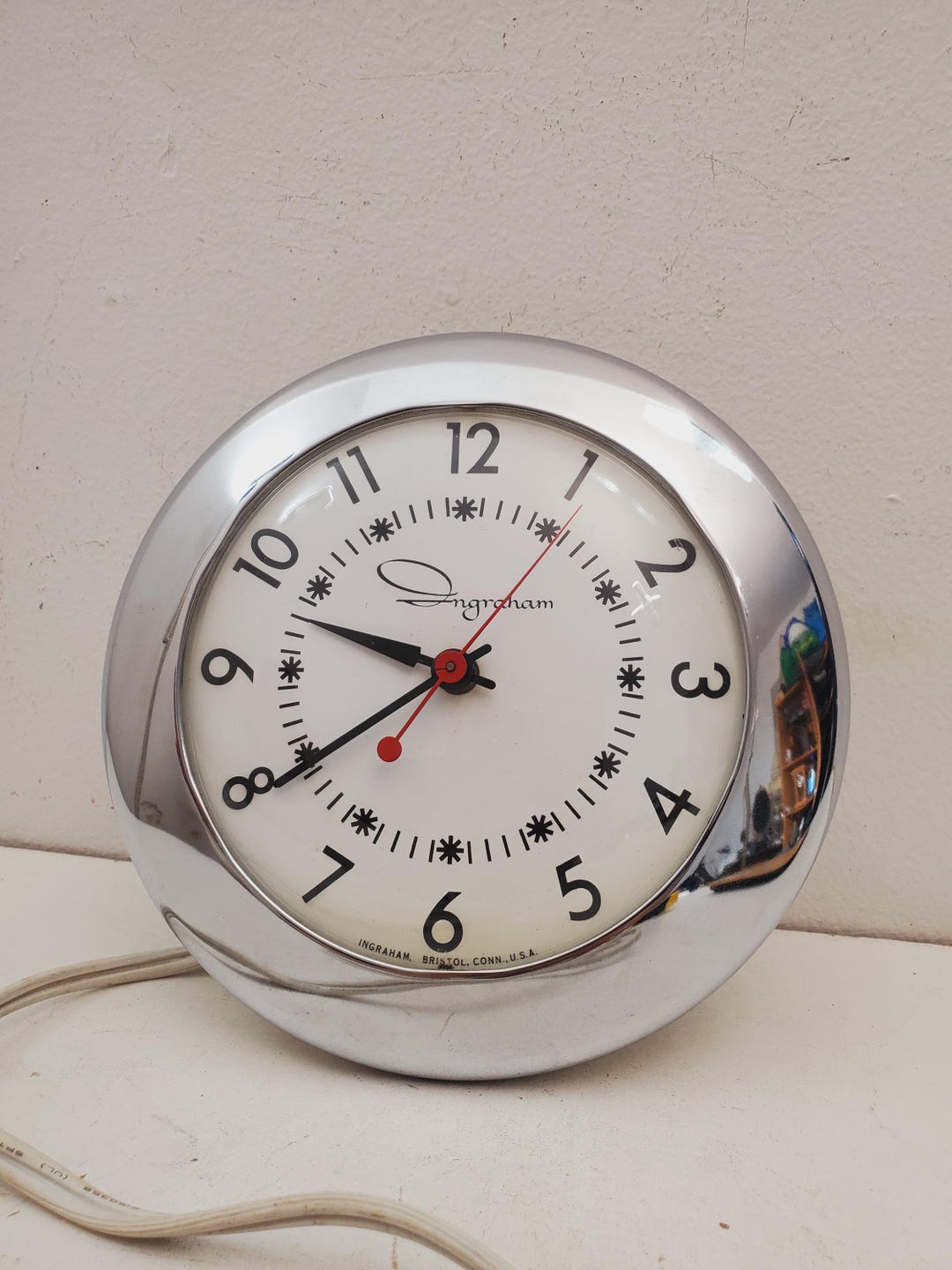 Vintage Mid Century Chrome Wall Clock Wafer Wall Clock Kitchen Clock ...