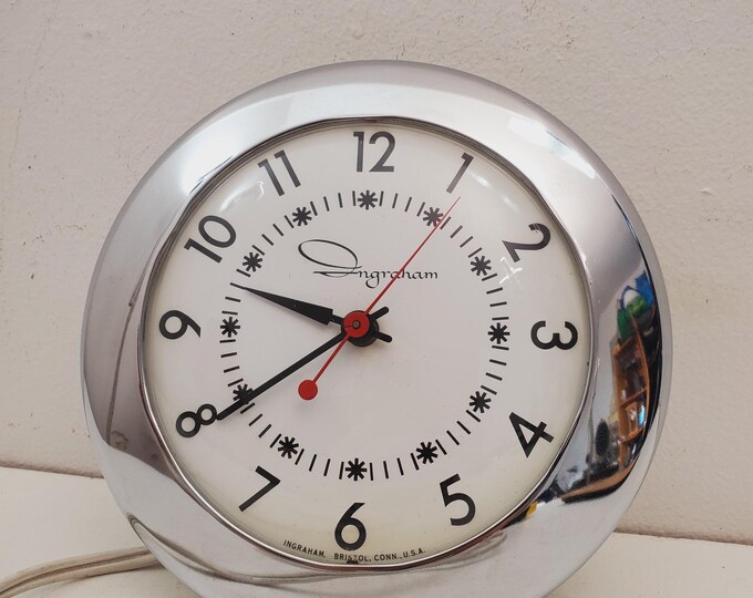 Vintage Mid Century Chrome Wall Clock Wafer Wall Clock Kitchen Clock ...