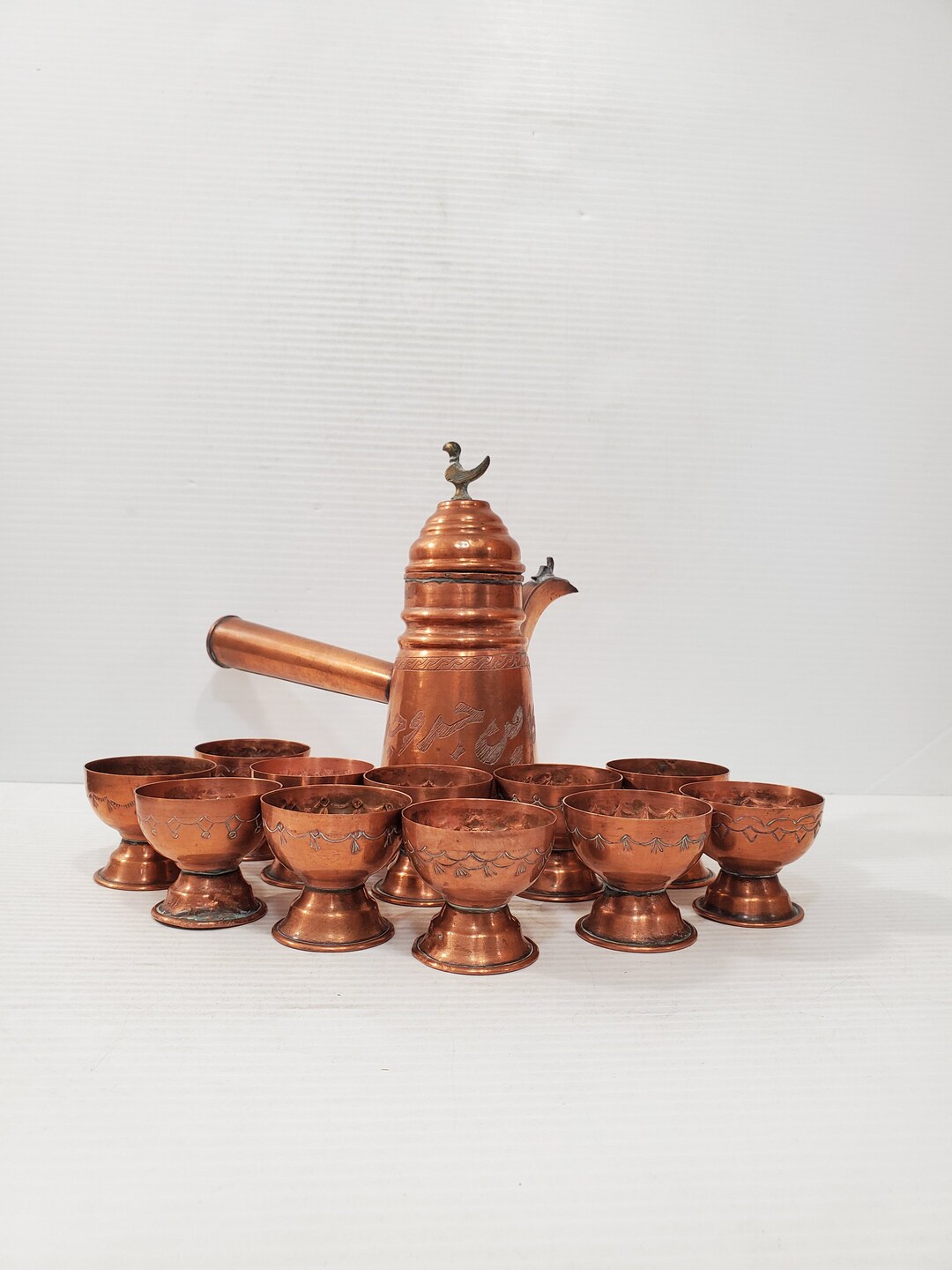 CAIRO WARE Coffee Set Copper Silver Inlaid Knot Antique Turkey Lid 11 ...