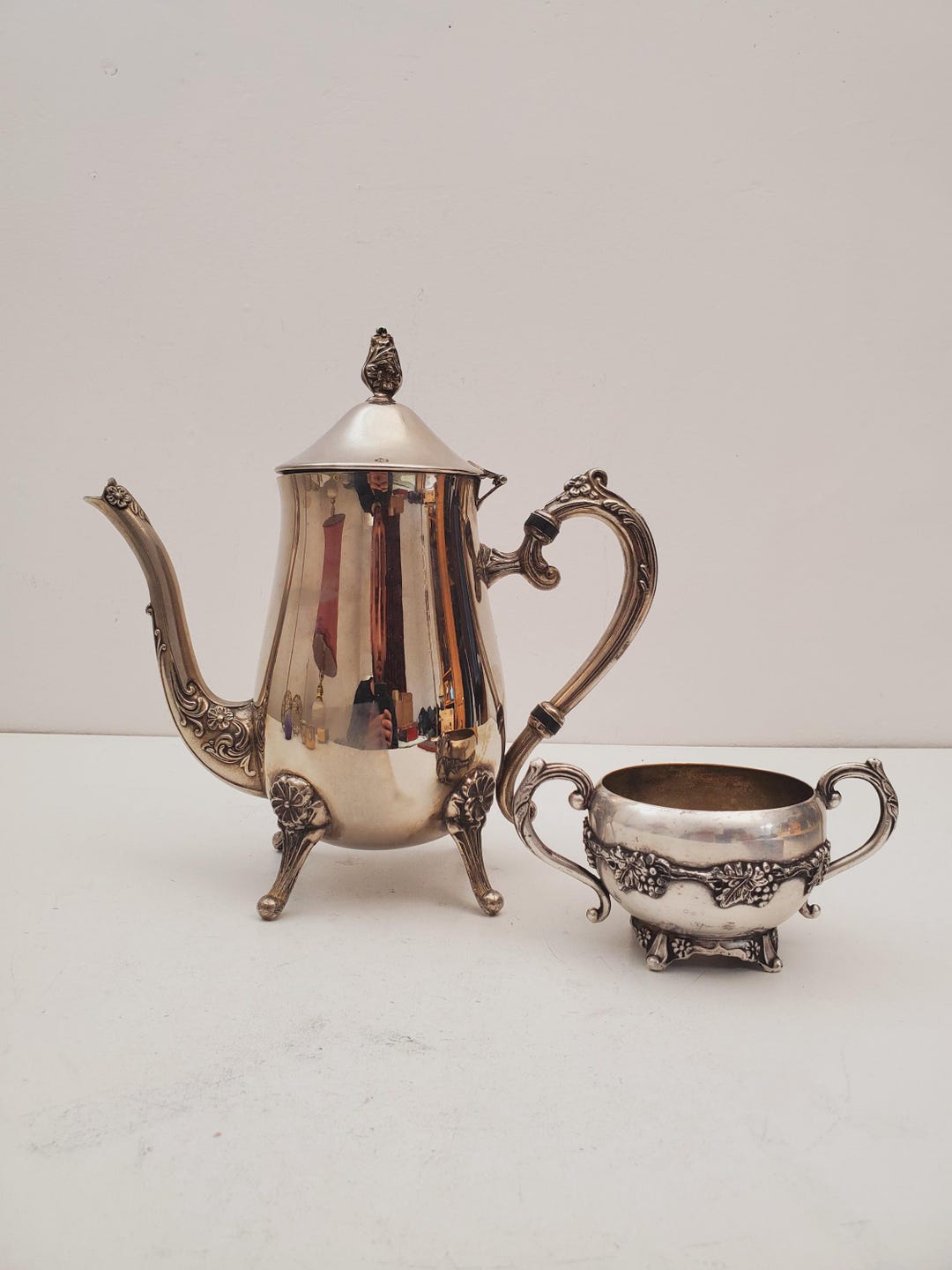 Silver Plate Footed Tea Teapot Server Set/coffee Pot ,antique Vintage ...