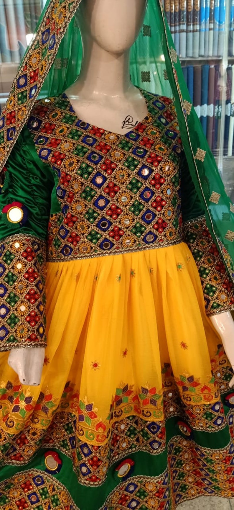 Afghan Kuchi Tribe Yellow & Green Embroidery Beautiful Afghani - Etsy
