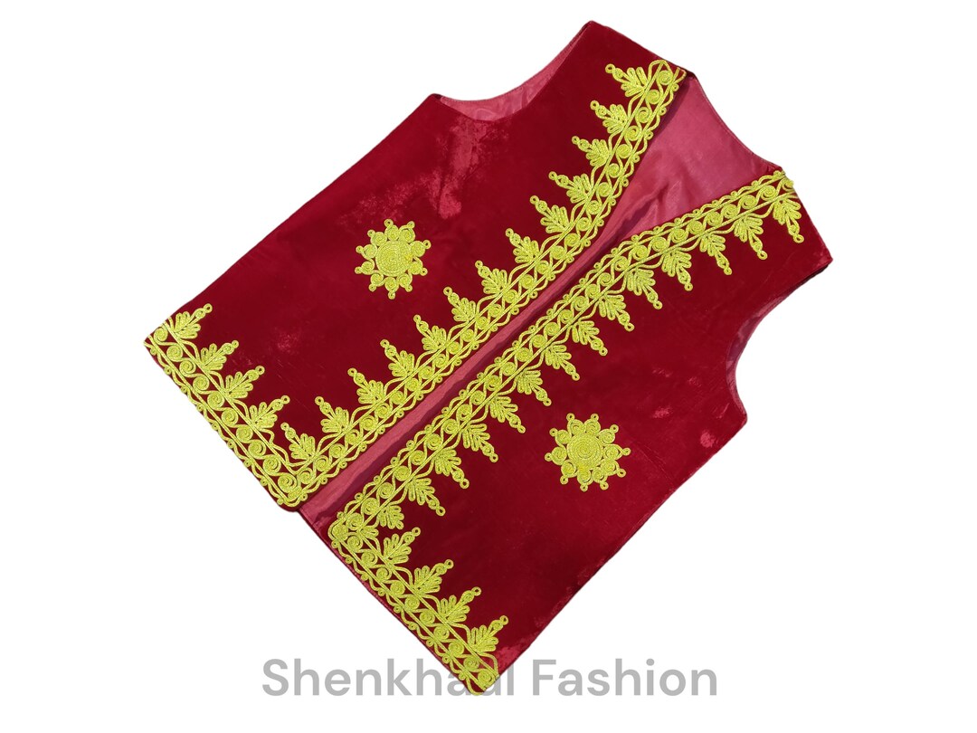 Afghan Traditional Men's Red Velvet Vest Coat With Heavy Golden ...