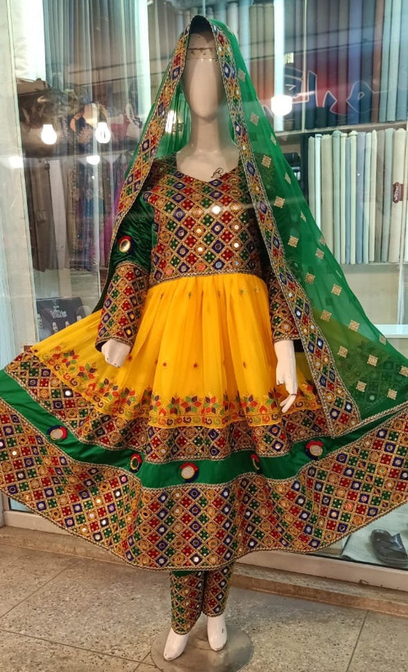 Afghan Kuchi Tribe Yellow & Green Embroidery Beautiful Afghani - Etsy