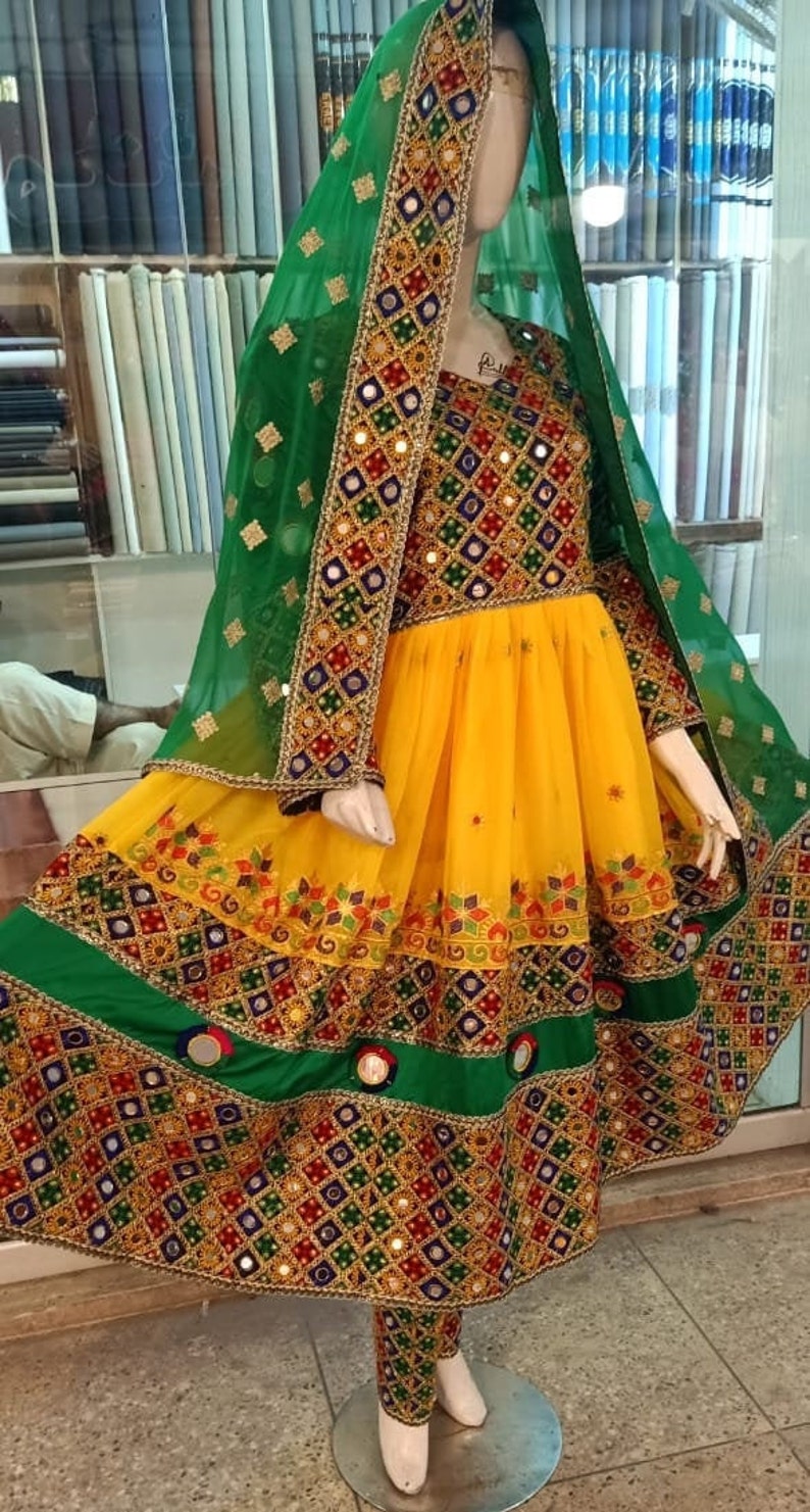Afghan Kuchi Tribe Yellow & Green Embroidery Beautiful Afghani - Etsy