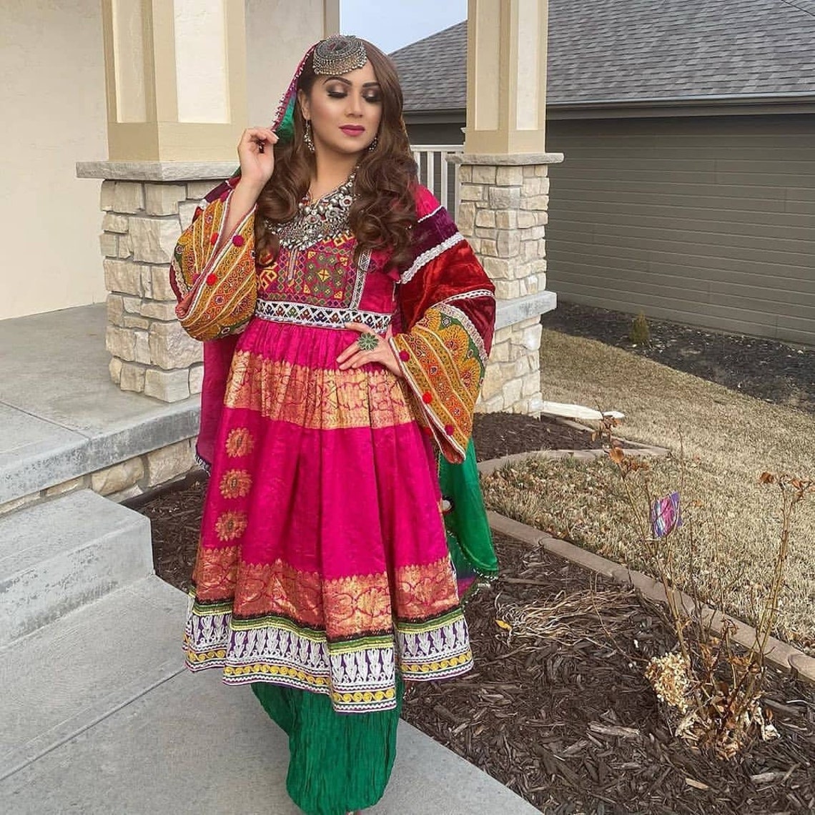 Afghan Dress Pink Embroidery Beautiful Afghan Traditional | Etsy