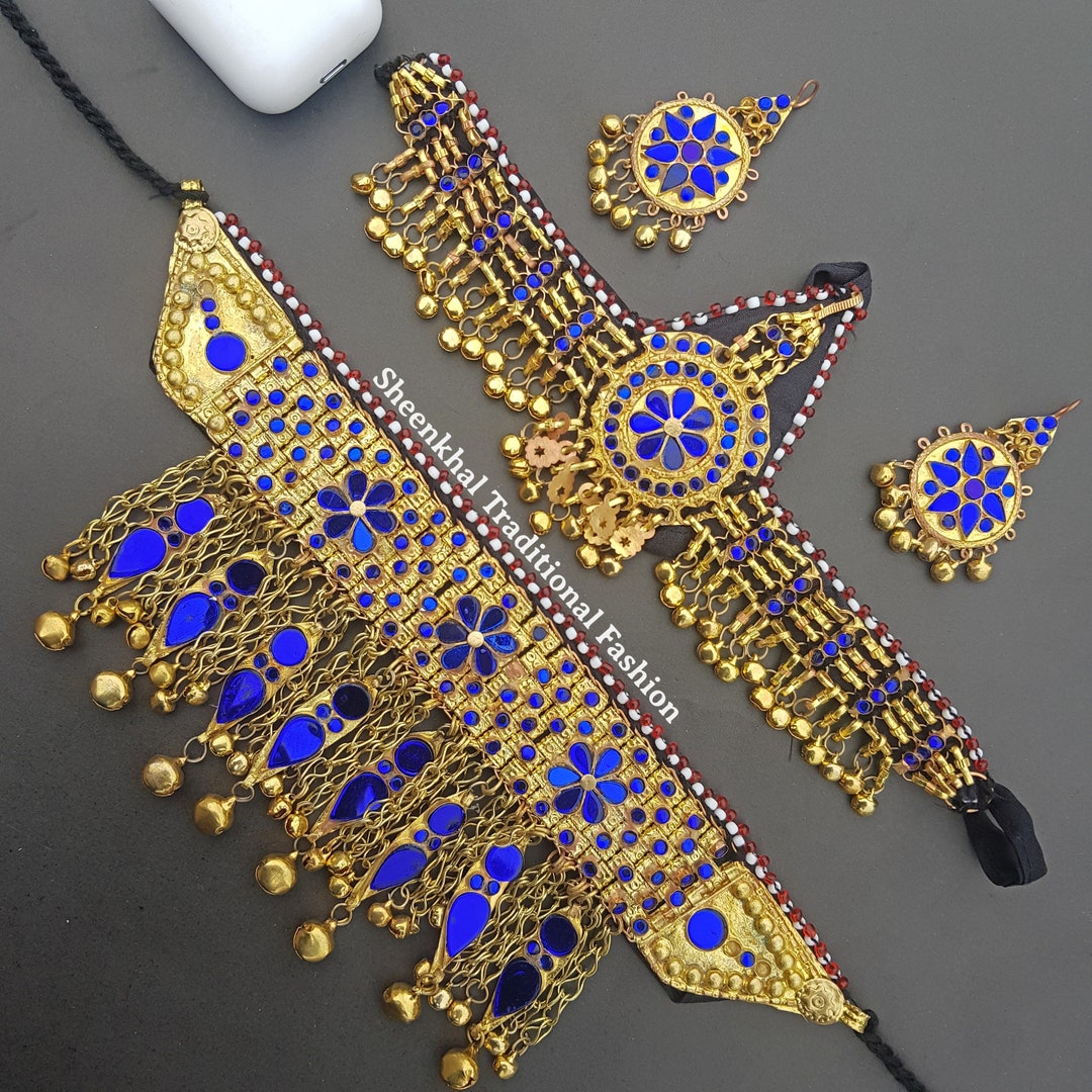 Traditional Afghan Jewelry Set - Blue and Golden Kuchi Jewelry - Etsy