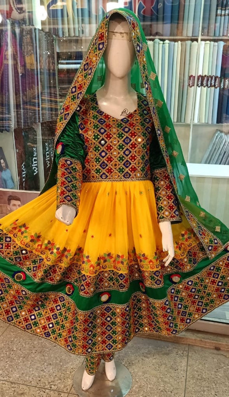 Afghan Kuchi Tribe Yellow & Green Embroidery Beautiful Afghani - Etsy