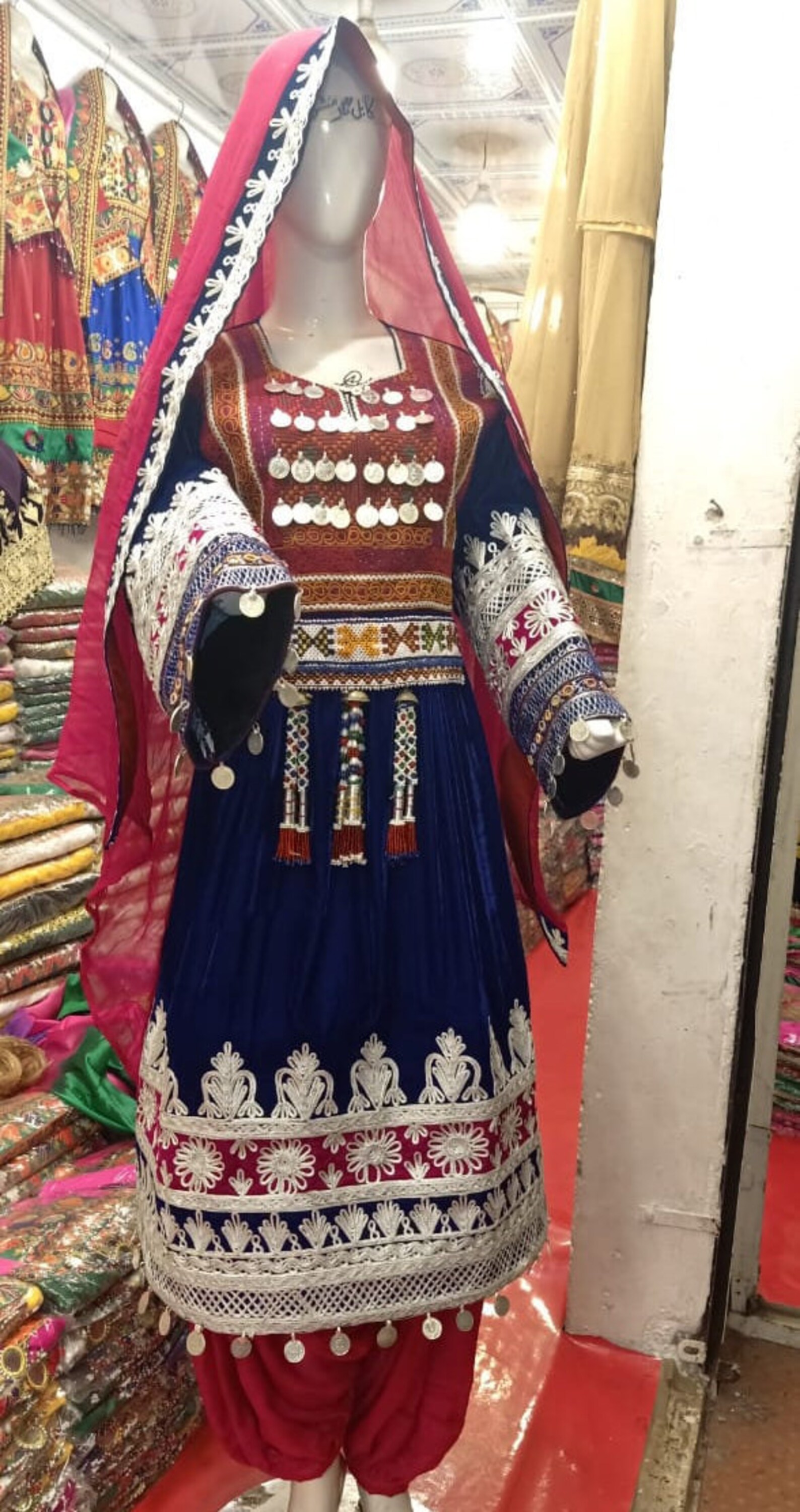 Afghan Kuchi Tribe Blue & Silver Coin Embroidery Beautiful - Etsy