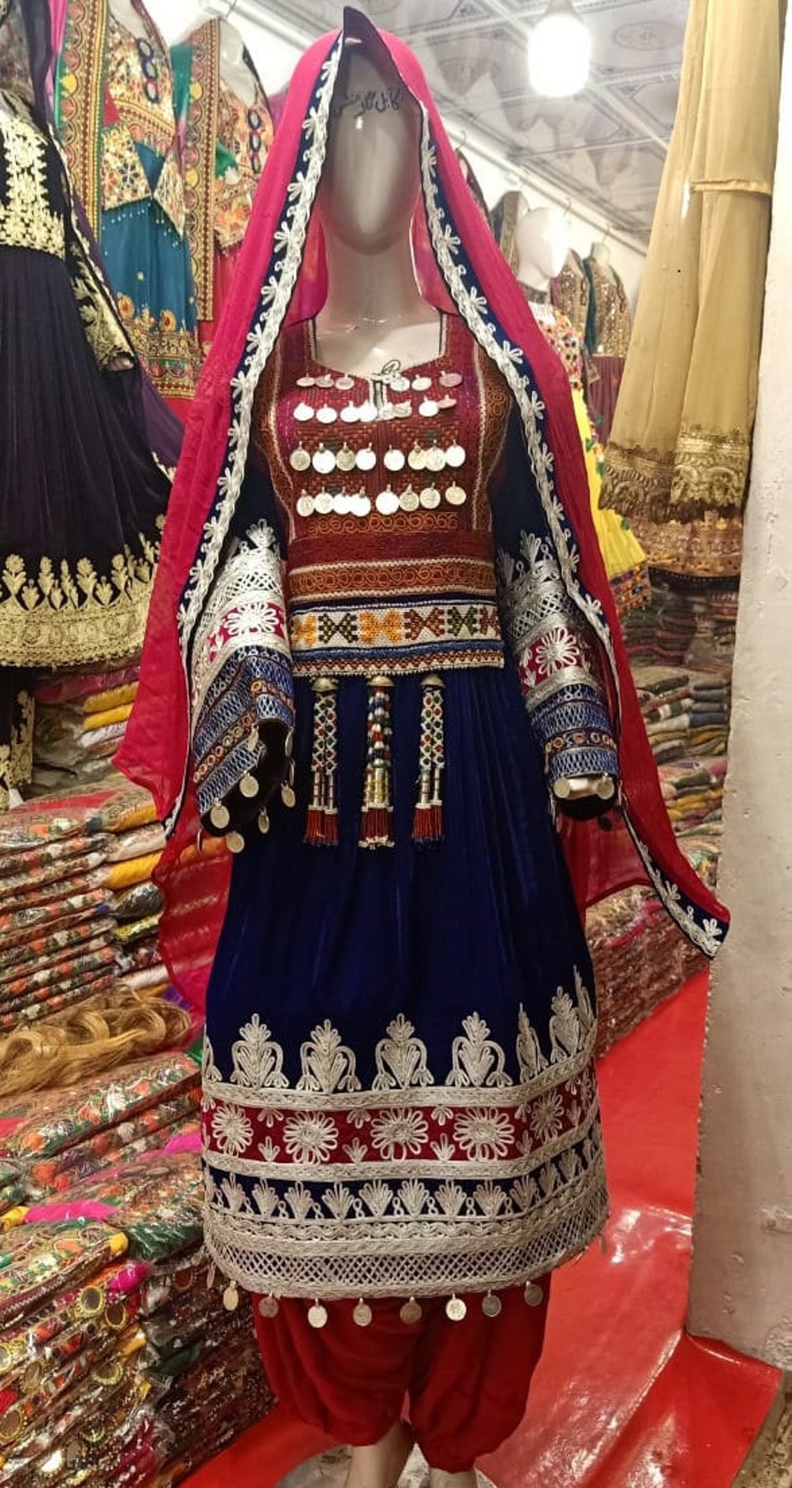 Afghan Kuchi Tribe Blue & Silver Coin Embroidery Beautiful - Etsy